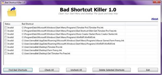Bad Shortcut Killer - Remova atalhos inválidos do menu Iniciar e área ...